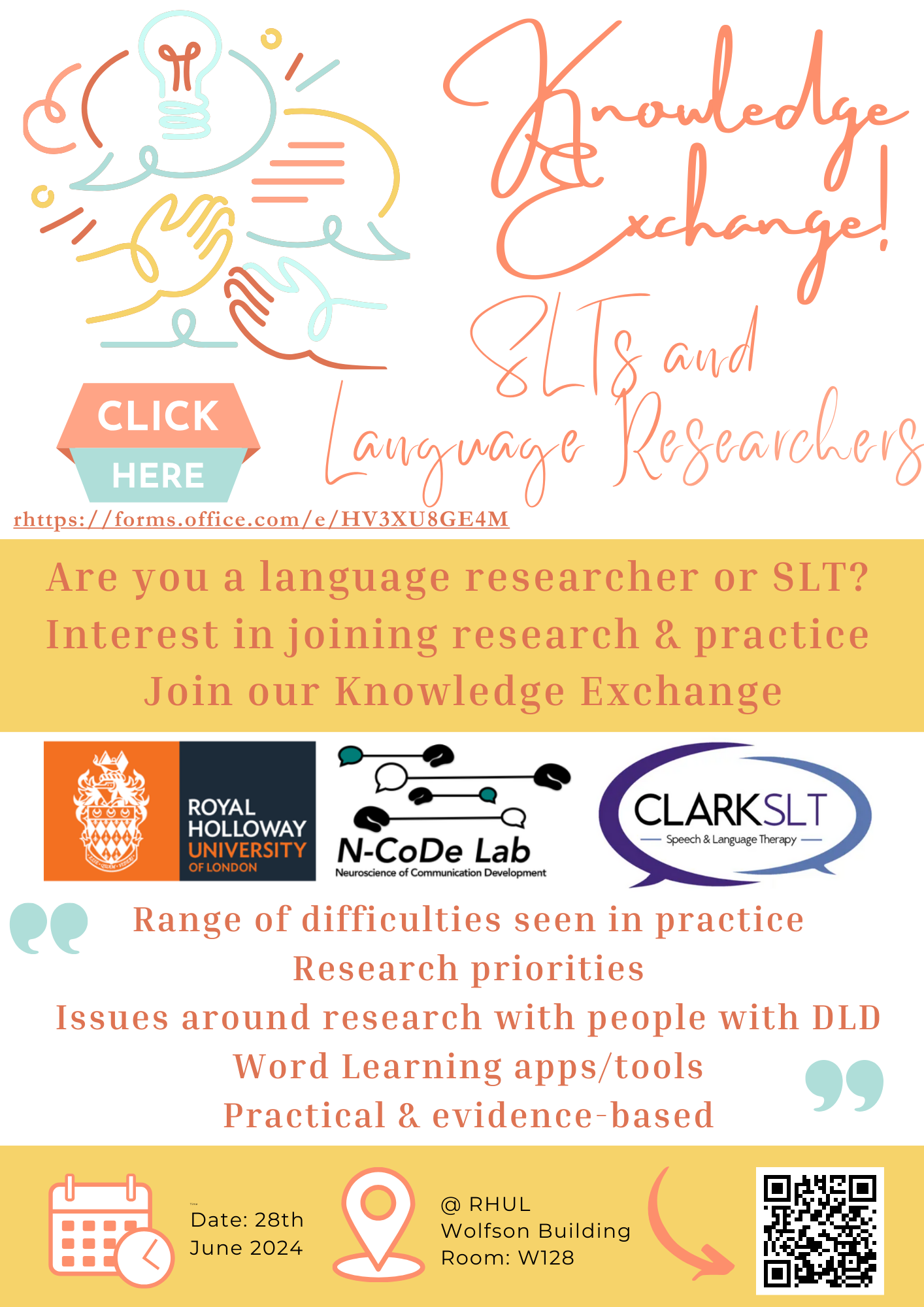 Knowledge exchange workshop (SLTs and language researchers)